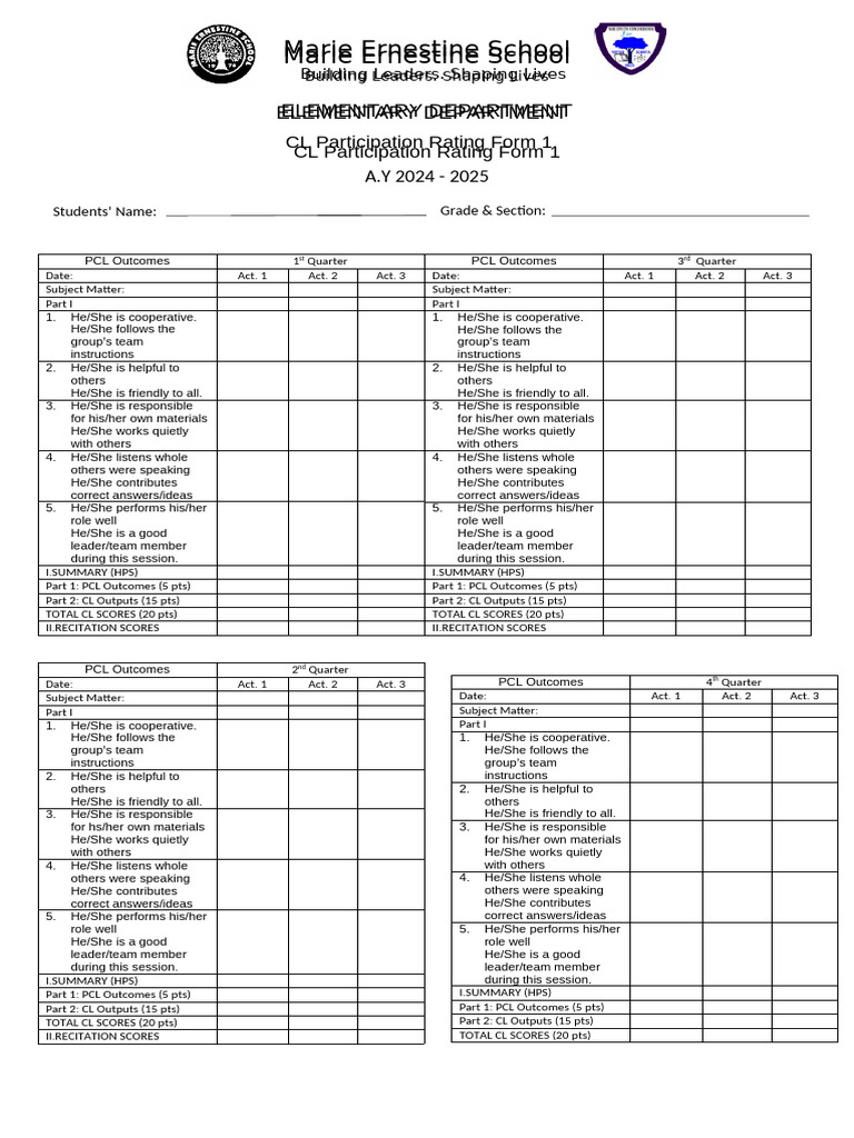CL Participation Rating Form 1 | PDF