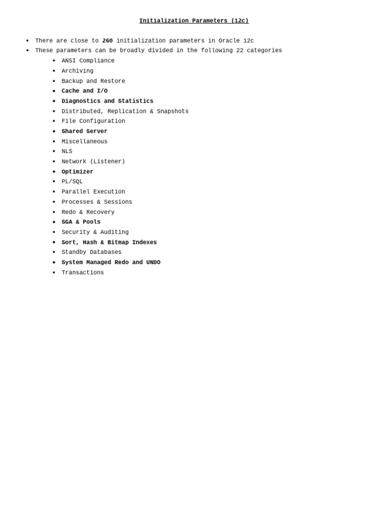 Initialization Parameters 12c | PDF | Database Index | Databases Initialization Parameters 12c | PDF | Database Index | Databases
