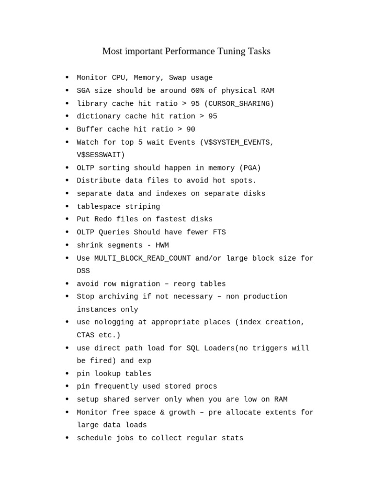 Important Tuning tasks | PDF