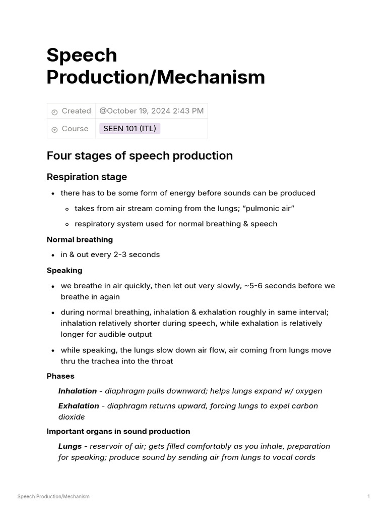 Four Stages of Speech Production | PDF | Breathing | Exhalation