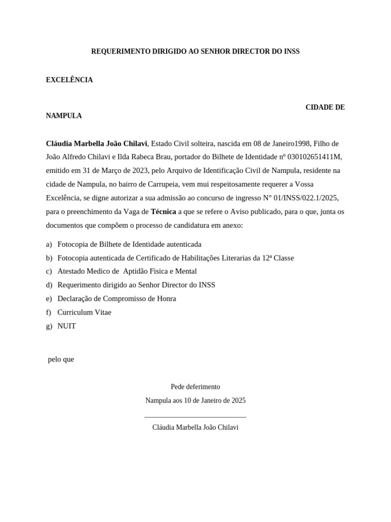 REQUERIMENTO INSS 2025claudia | PDF