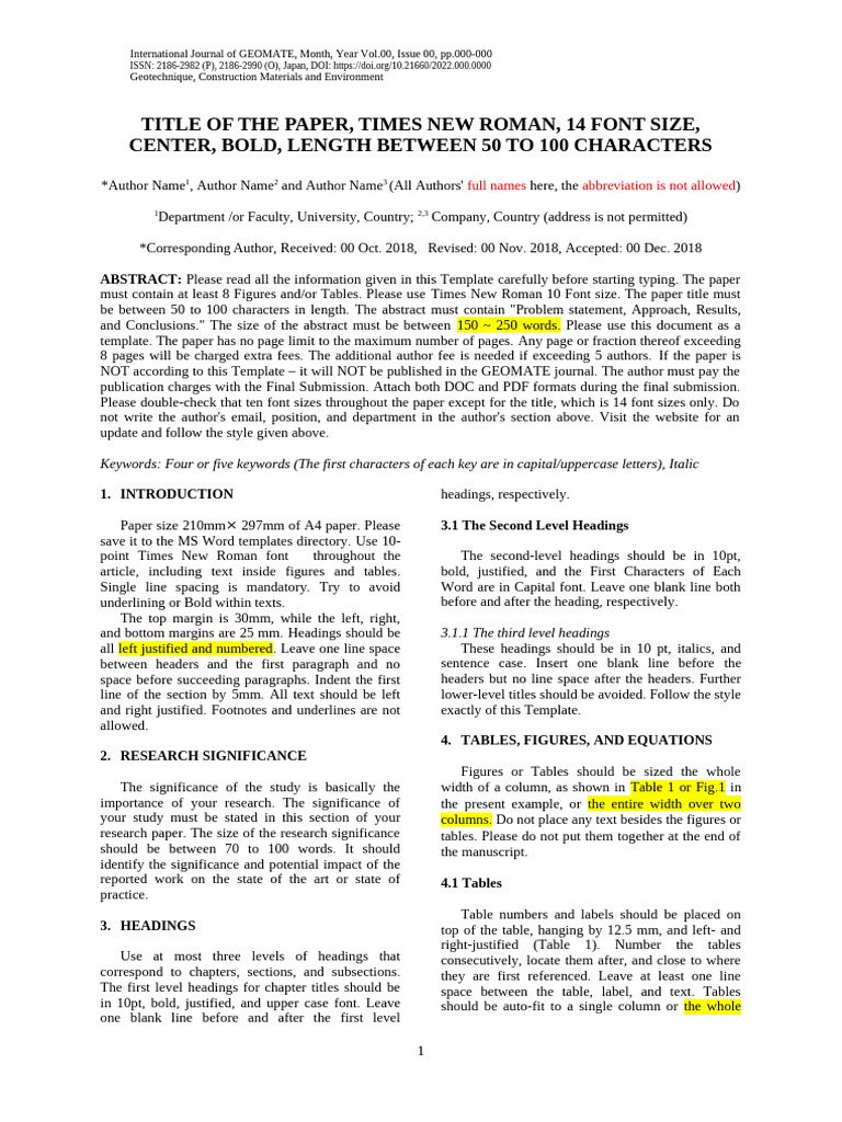 GEOMATE Journal Submission Guidelines | PDF | Typefaces | Times New Roman