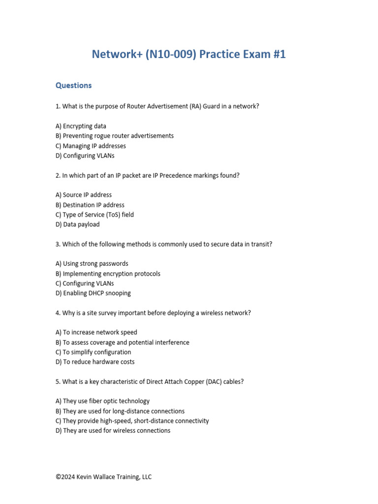 Network+ (N10-009) Practice Exam #1 | PDF | Computer Network | Ip Address