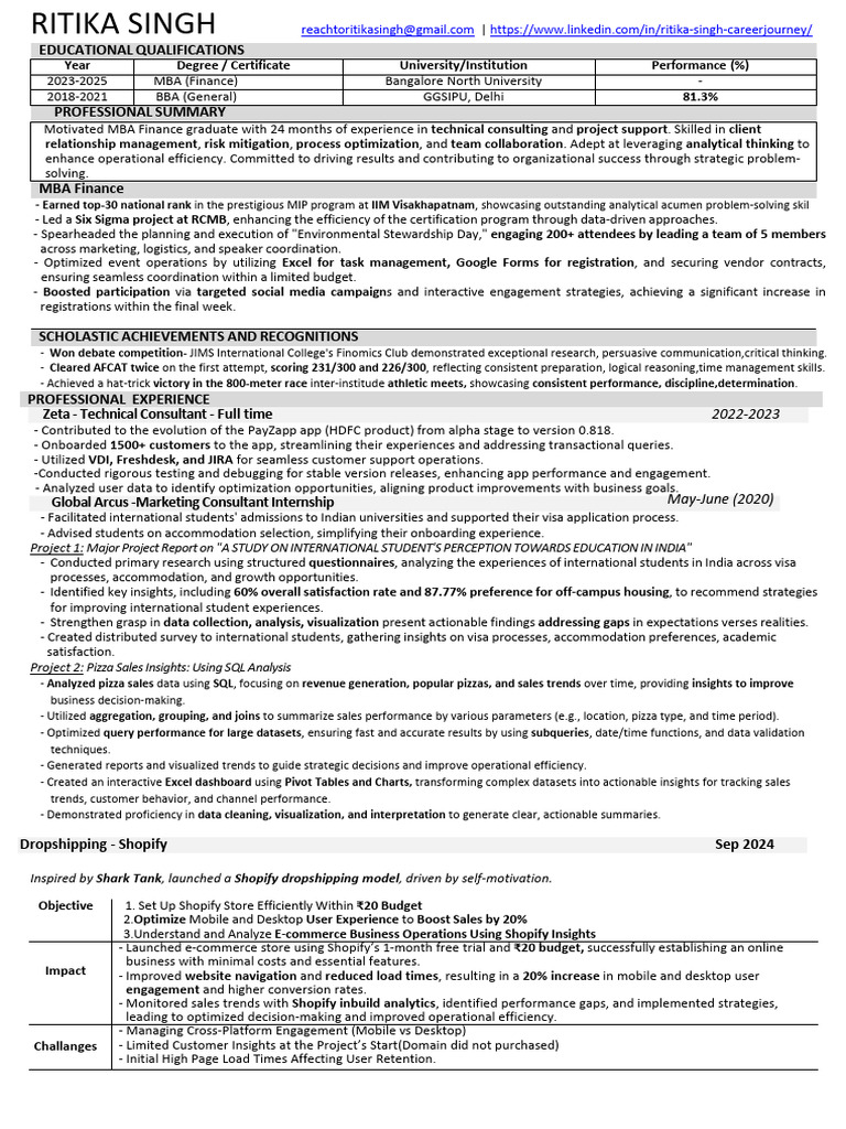 Ritika Singh Resume Mba | PDF | E Commerce | Business