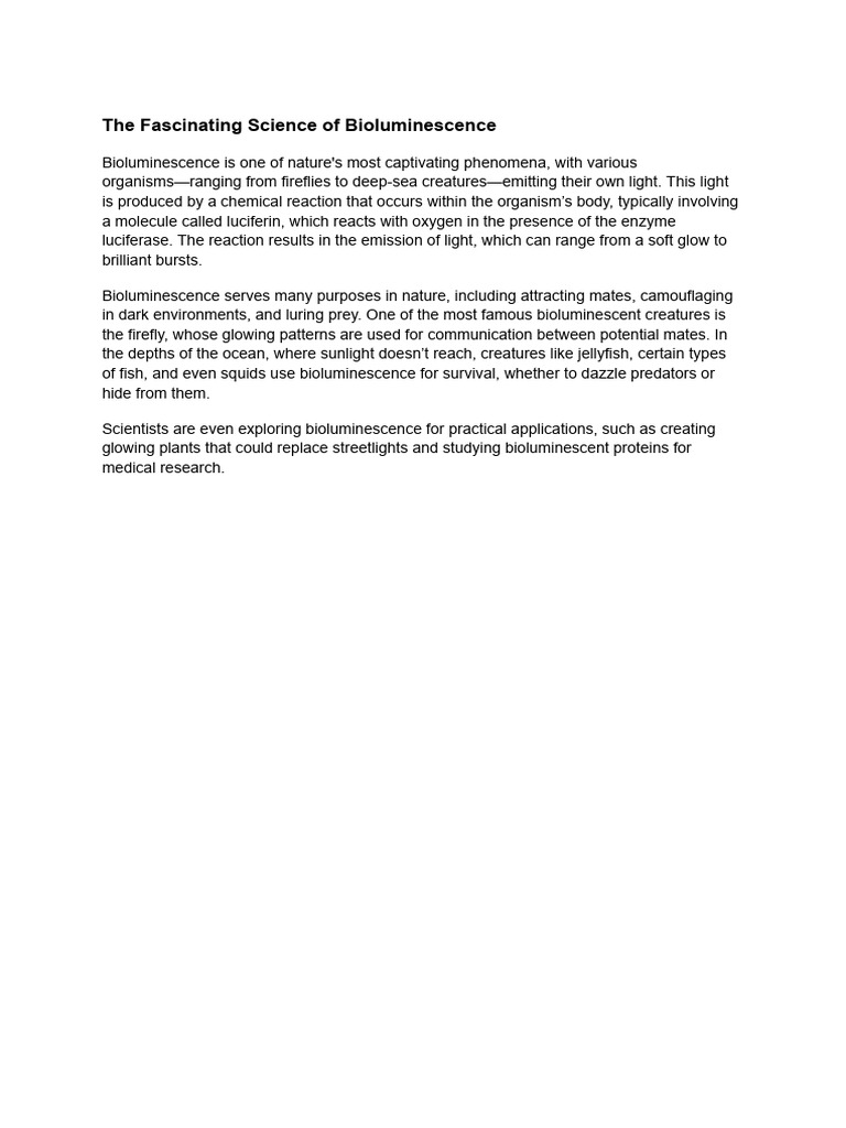 The Fascinating Science of Bioluminescence | PDF