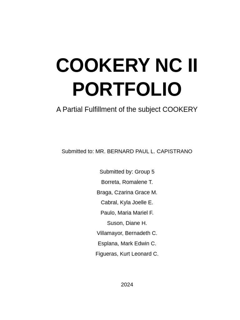 Cookery NC II Portfolio Recipes | PDF | Pasta | Tofu