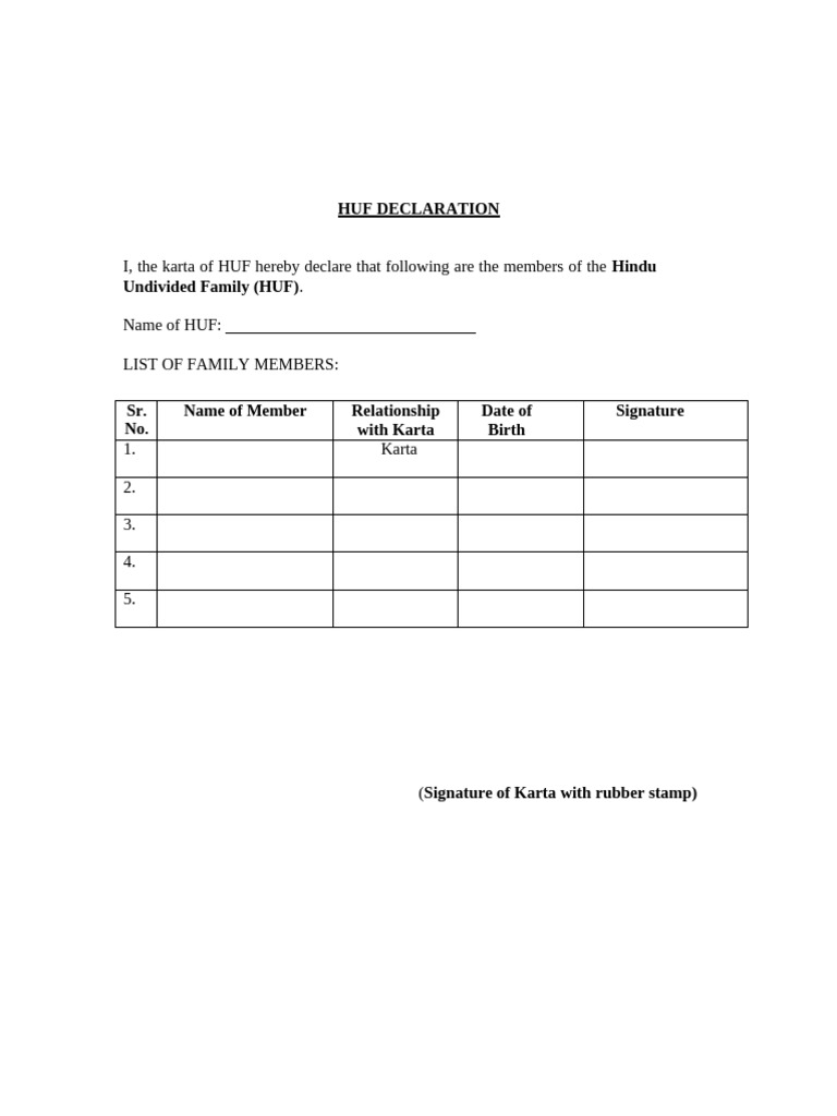 SMCTRADEONLINE Download Forms Huf Family Declaration | PDF