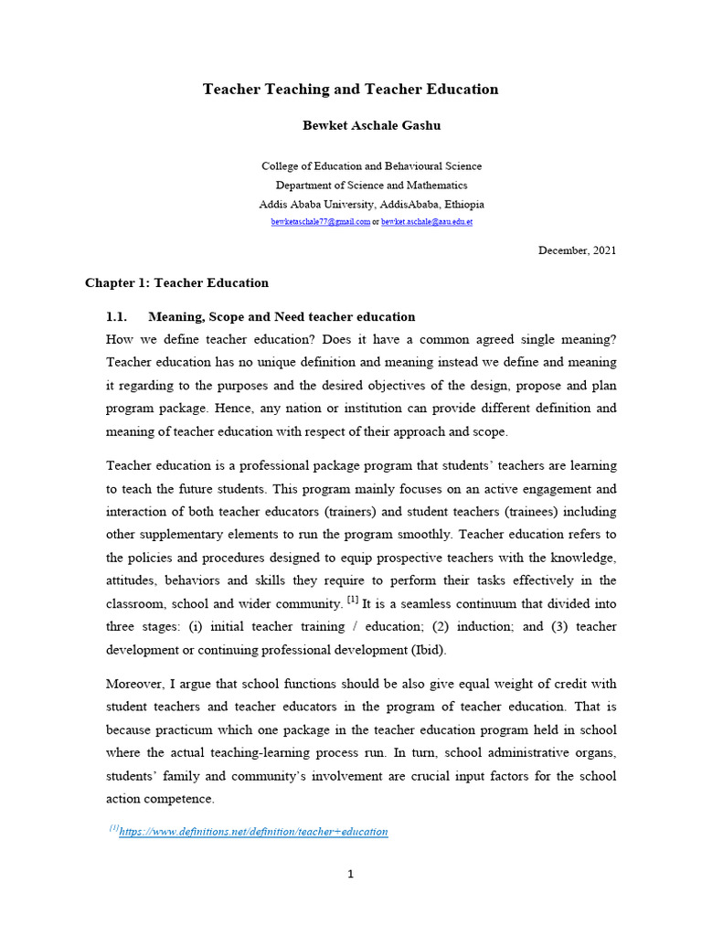 Teacher Education - Bewket Aschale | PDF | Teacher Education | Teachers