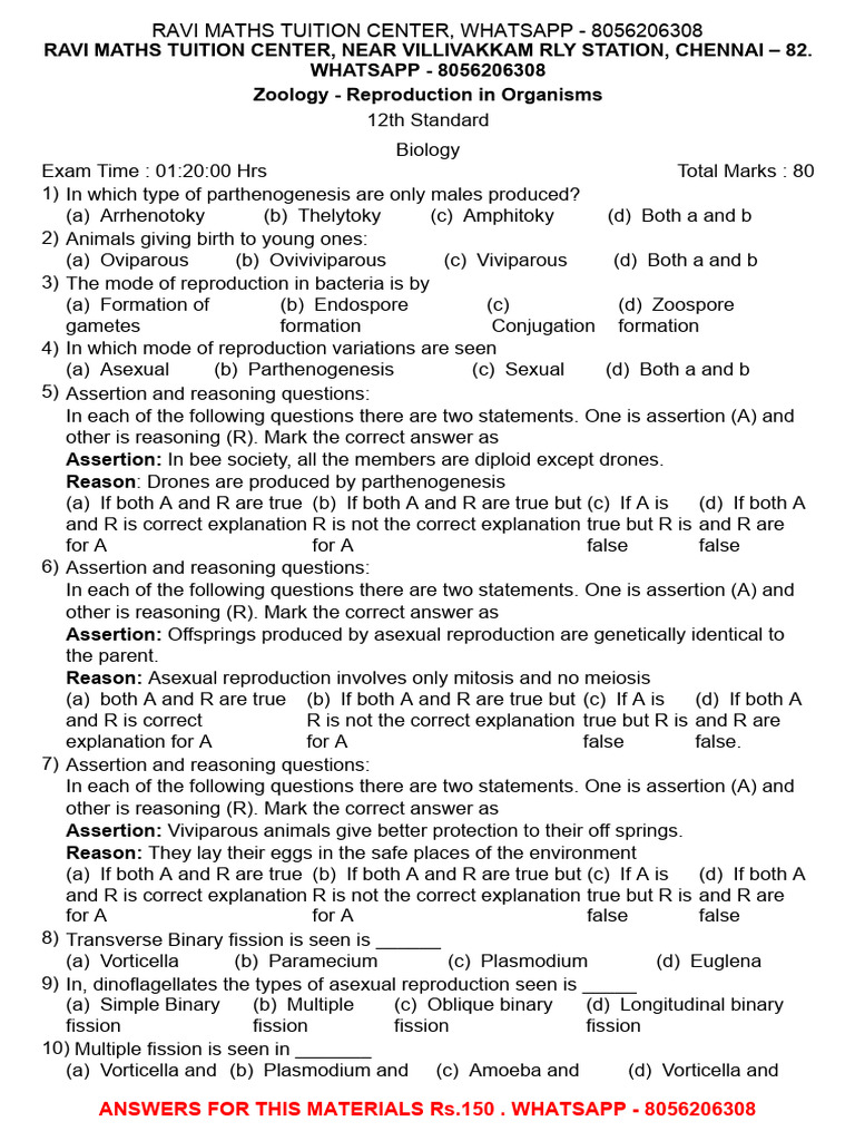 Namma Kalvi 12th Zoology Question Papers em 218935 | PDF | Menstrual ...