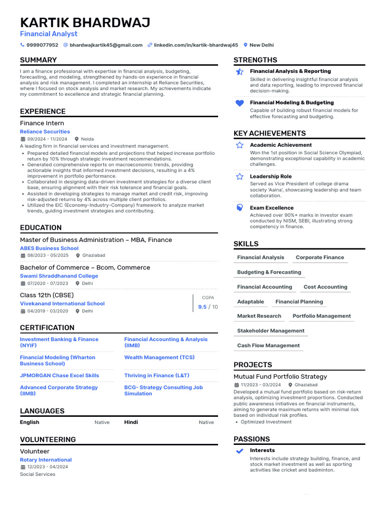 Kartik Bhardwaj Resume | PDF | Investing | Financial Modeling