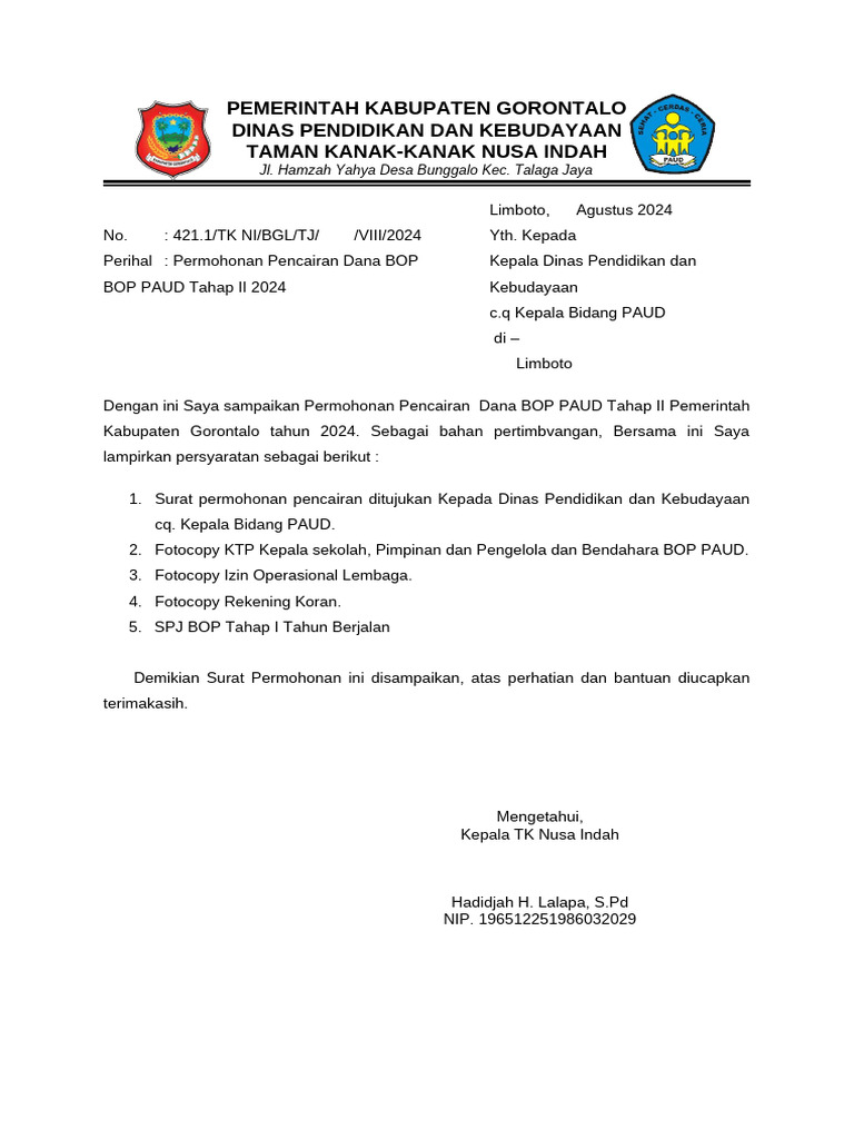 Surat Permohonan BOP | PDF