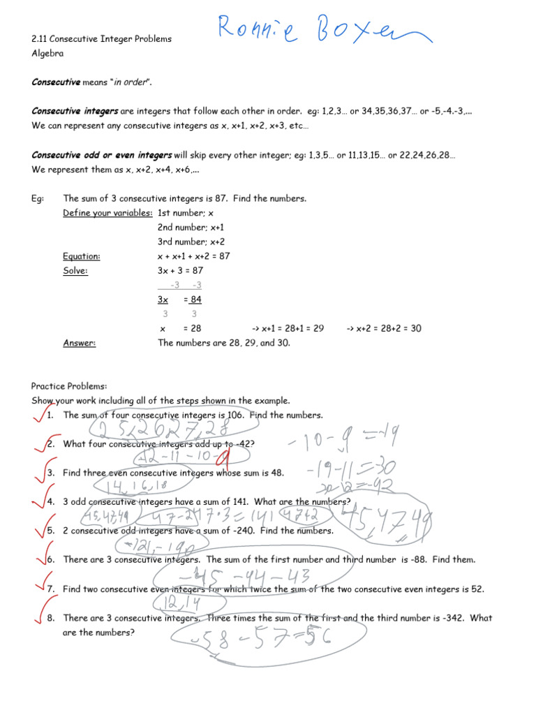Consecutive Integer Problem Solving | PDF