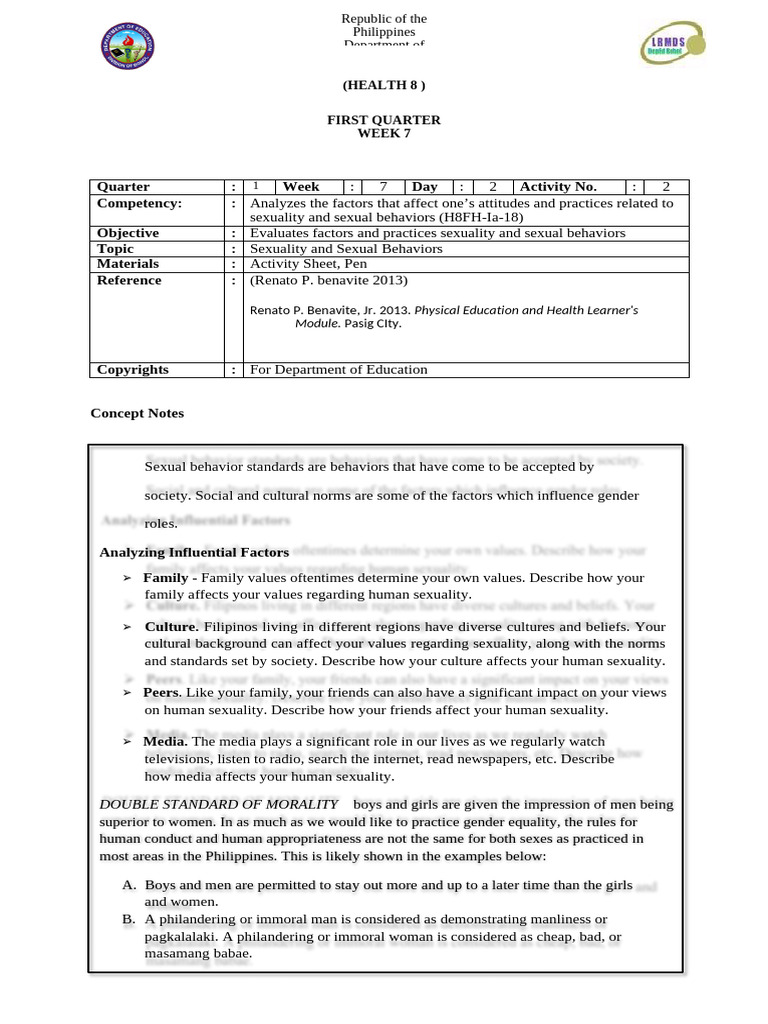 Health8_Q1_Wk2 | PDF | Human Sexuality | Gender Health8_Q1_Wk2 | PDF | Human Sexuality | Gender