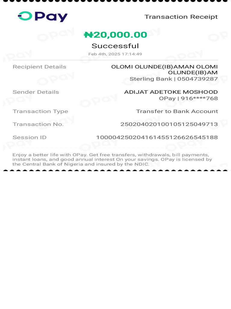 Sterling Bank Transfer Receipt | PDF