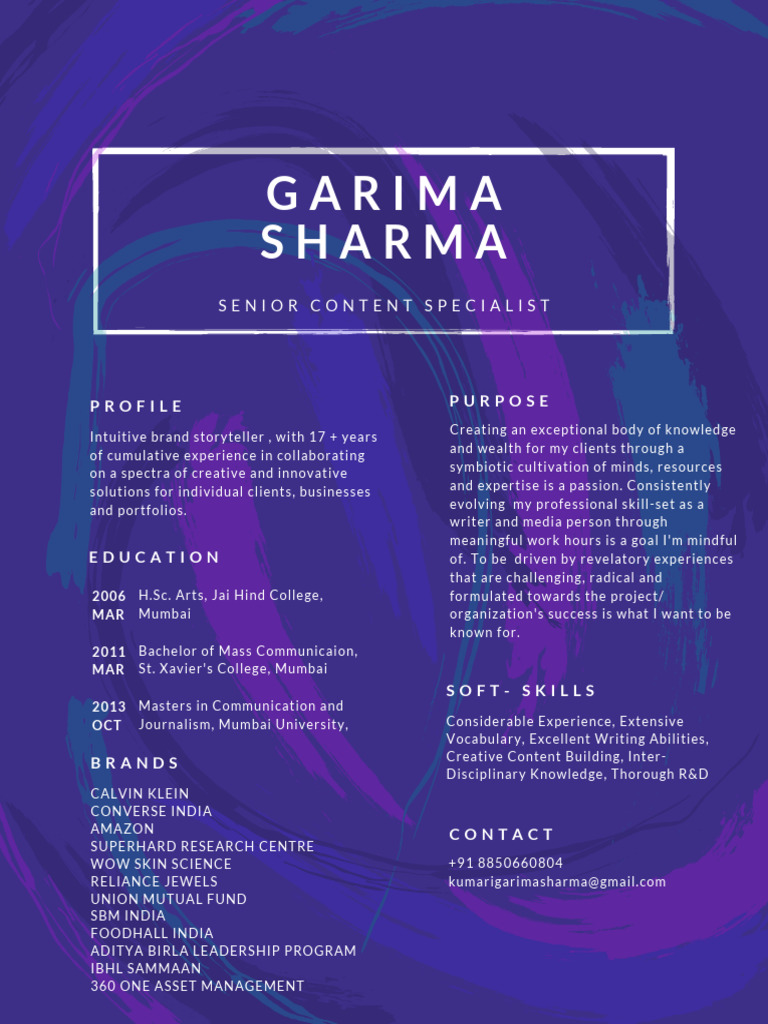 Updated Resume Garima Sharma SR Copywriter & Content Specialist | PDF | Brand
