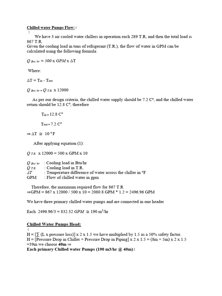 01-Chilled Water Pump Calculation | PDF