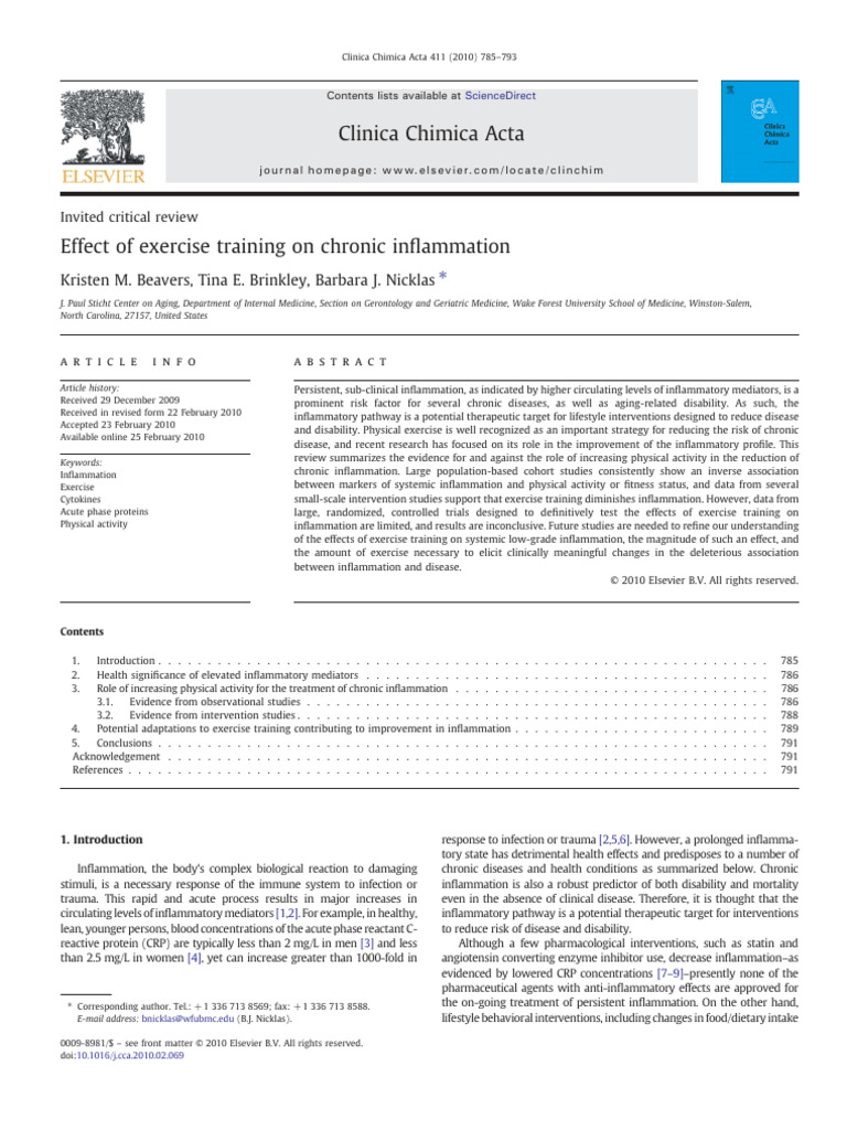 Exercise Training and Chronic Inflammation | PDF | Inflammation ...