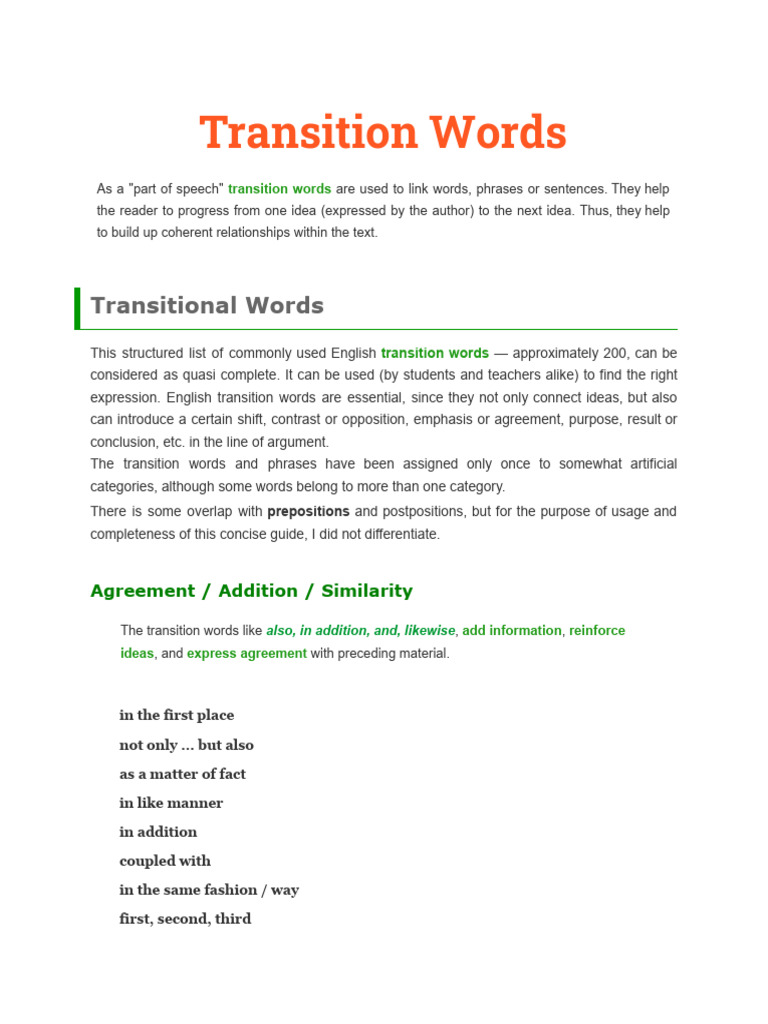 Transition Words (Explanation) | PDF | English Language | Reason