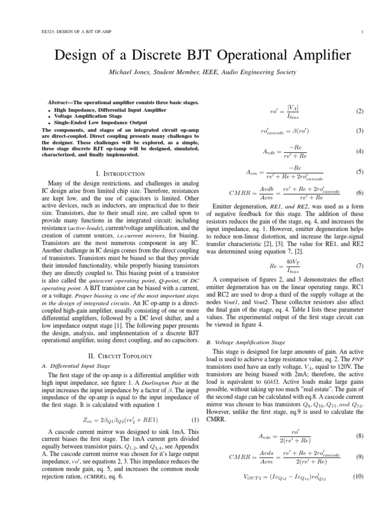Discrete BJT Op-Amp Design and Analysis | PDF | Operational Amplifier ...