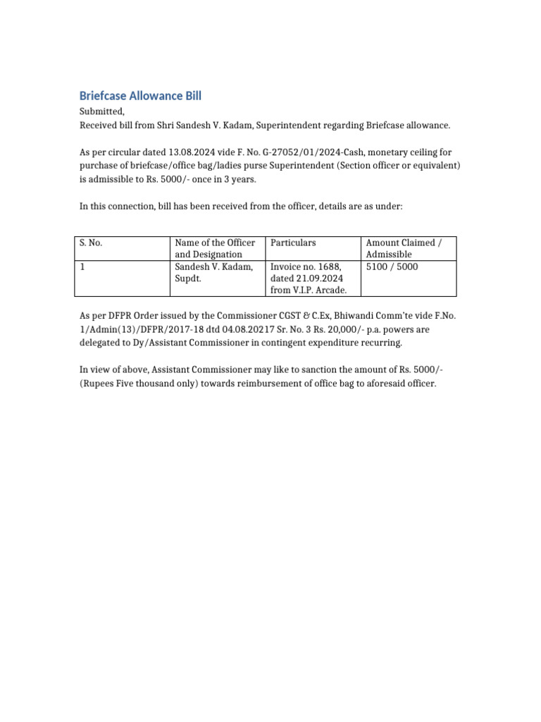 Briefcase Allowance Bill | PDF
