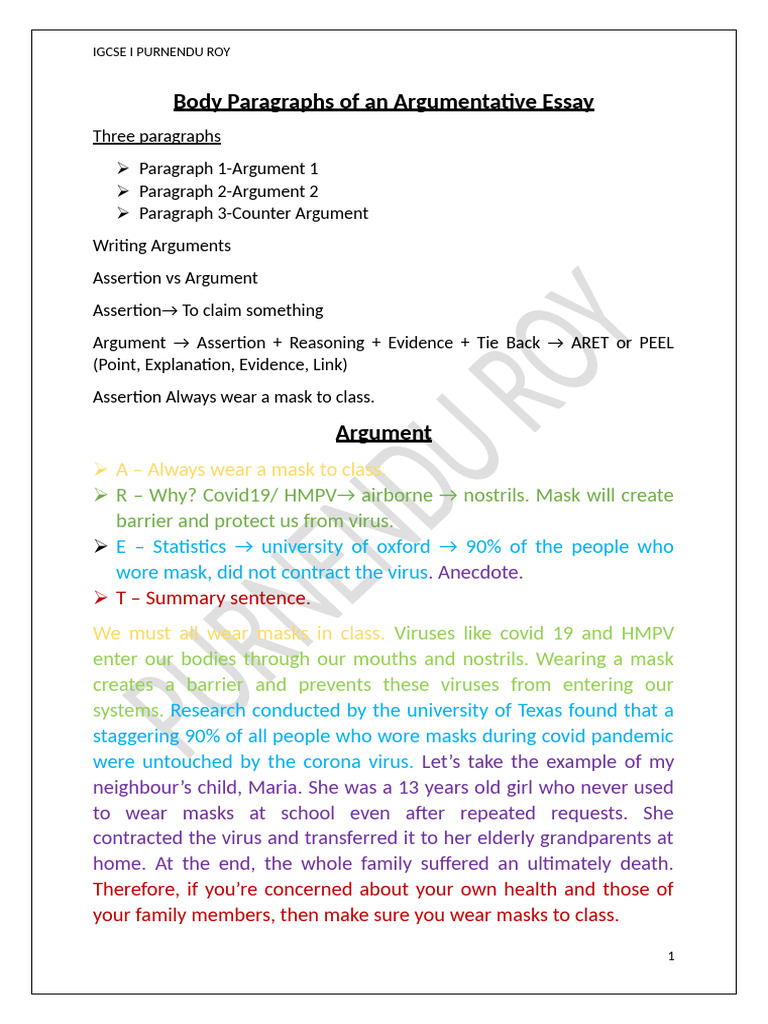 Body Paragraphs of an Argumentative Essay | PDF