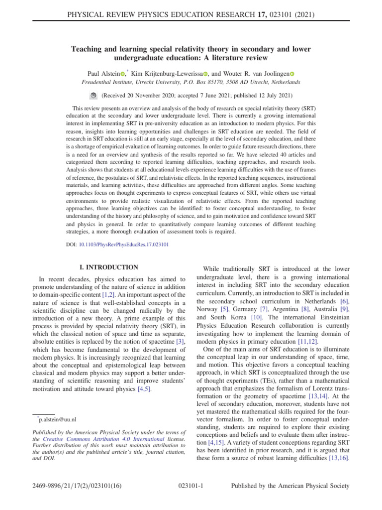 PhysRevPhysEducRes.17.023101 | PDF | Special Relativity | Time