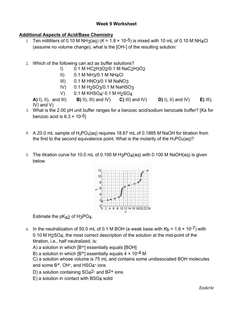 Acid/Base and Solubility Chemistry Worksheet | PDF | Chemistry | Titration