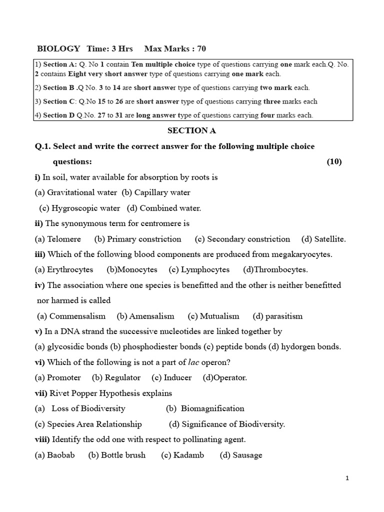 Biology Practice Question Paper | PDF | Seed | Biology