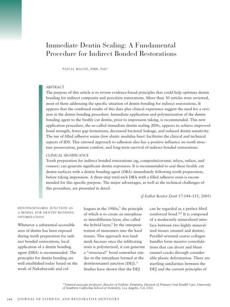 Immediate Dentin Sealing | PDF | Materials | Dentistry Branches