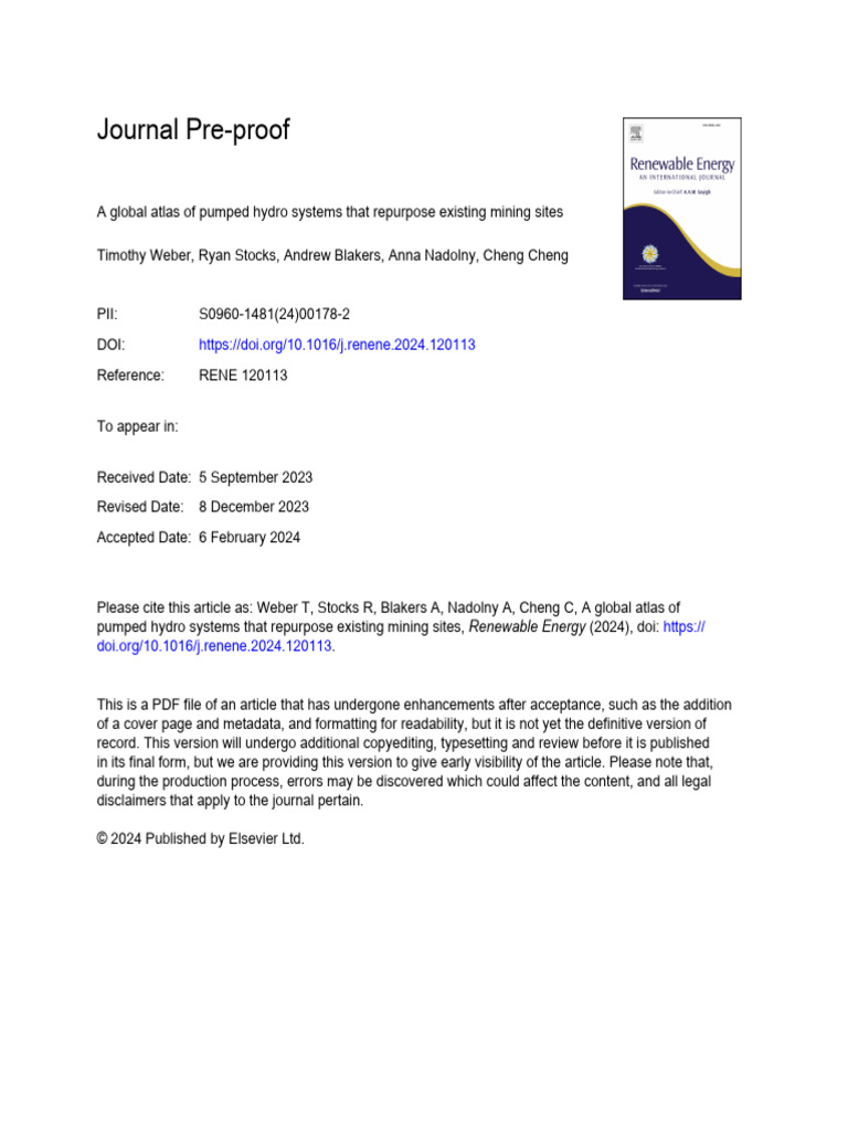 A Global Atlas of Pumped Hydro Systems That Repurpose Existing Mining ...