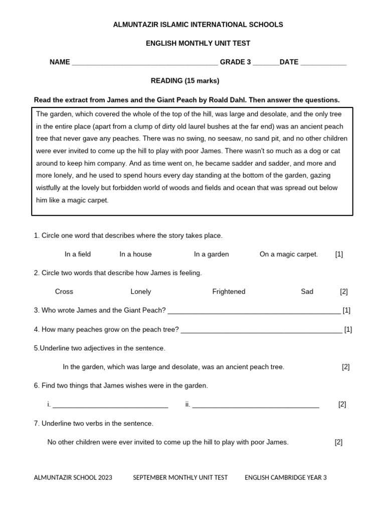 Grade 3 September English Unit Test | PDF | Language Families | Linguistics
