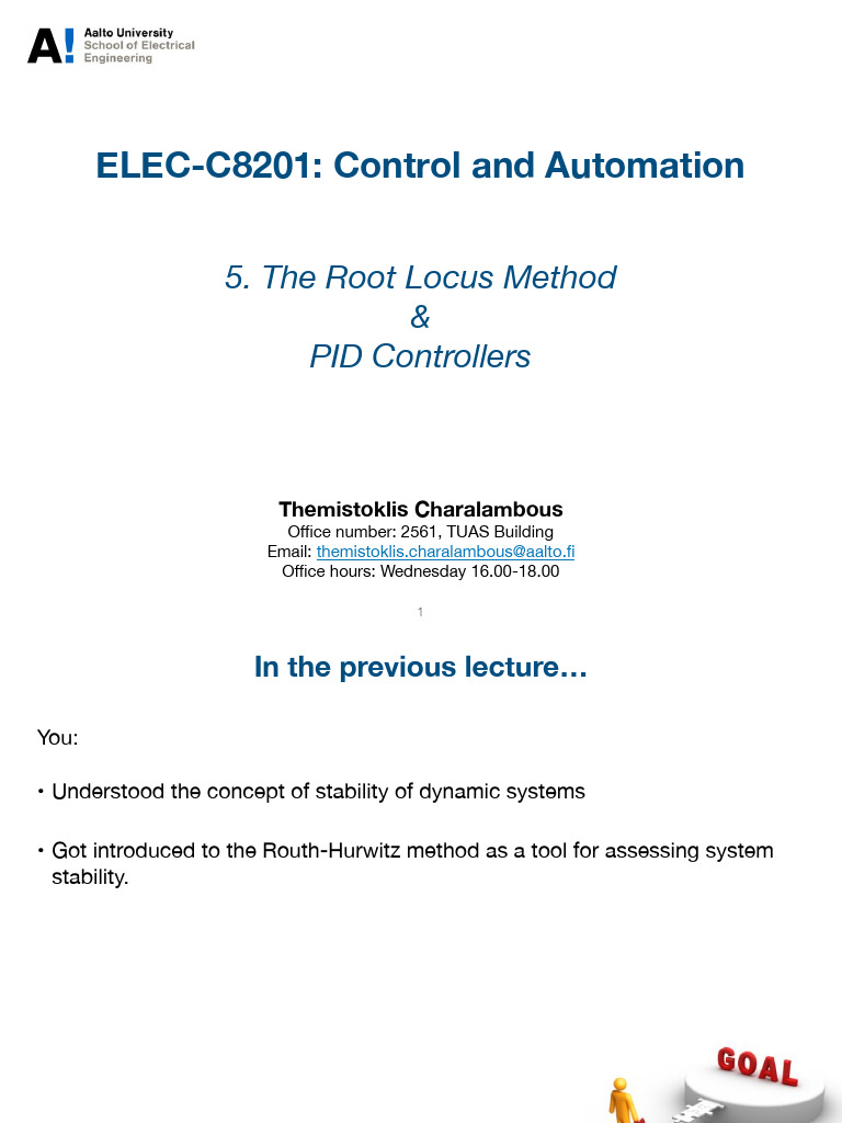 Lecture 5 - The Root Locus Method and PID Controllers | PDF | Control Theory | Applied Mathematics