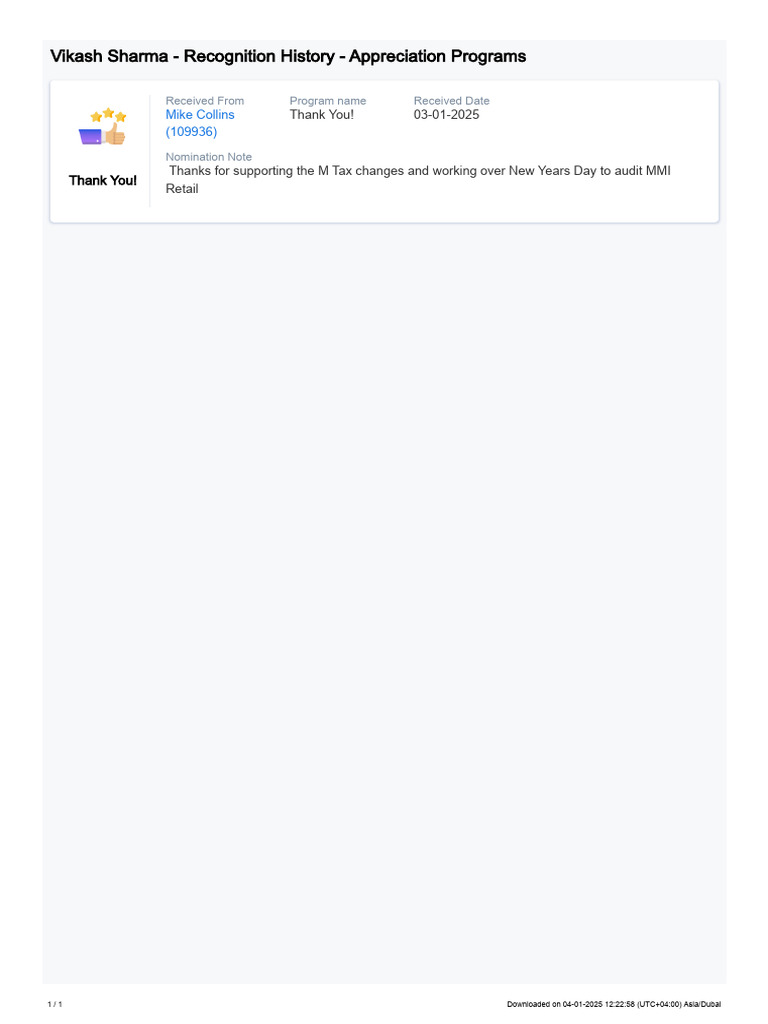Vikash Sharma's Appreciation Award | PDF