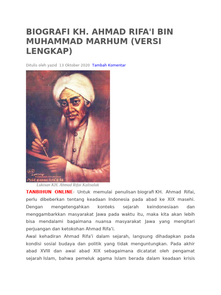 BIOGRAFI KH AHAMD RIFAI | PDF