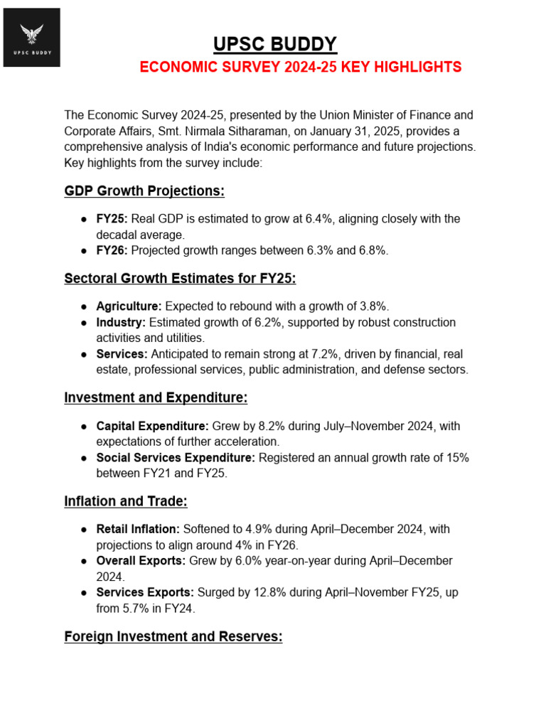 Economic survey UPSC BUDDY | PDF | Gross Domestic Product | Foreign ...