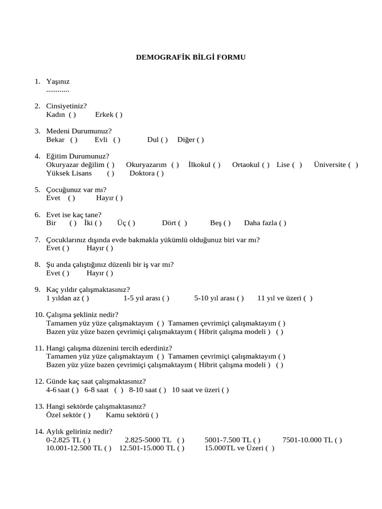 Ornek - Demografik Bilgi Formu 1 | PDF