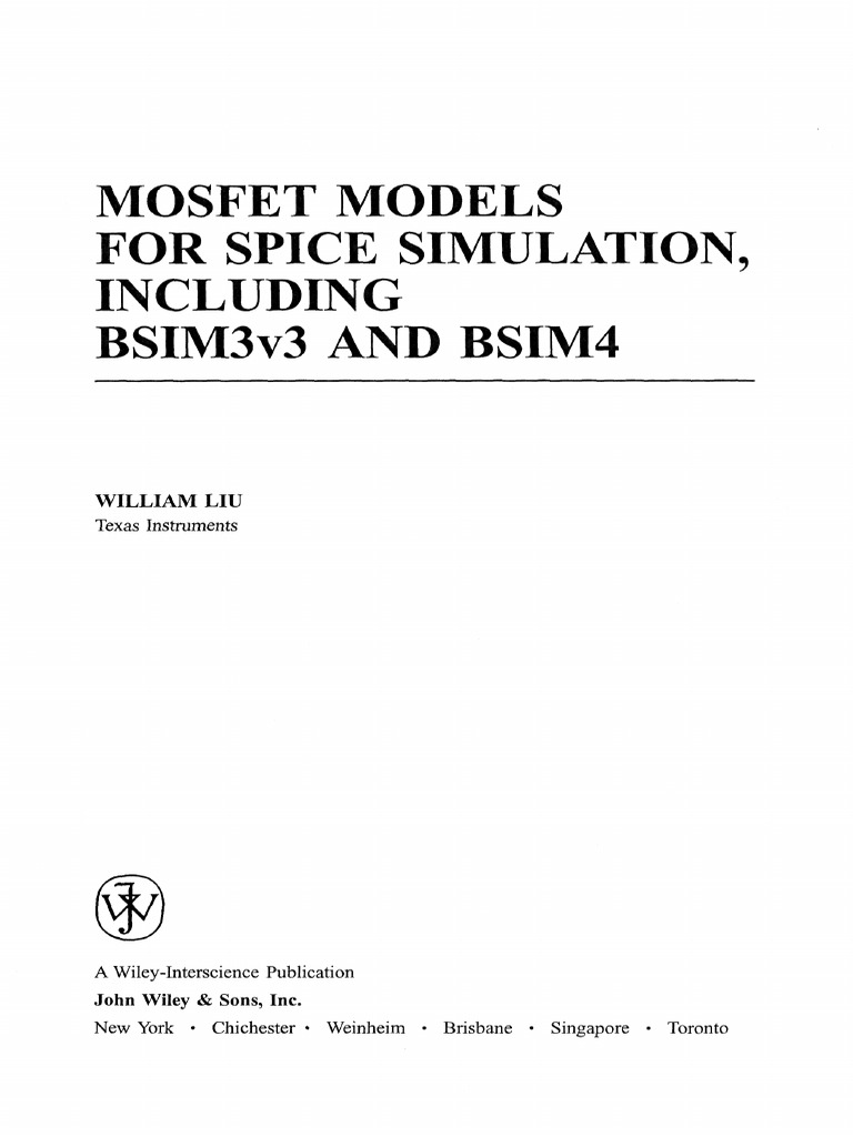 MOSFET Models For SPICE Simulation - Including BSIM3v3 and BSIM4 | PDF ...