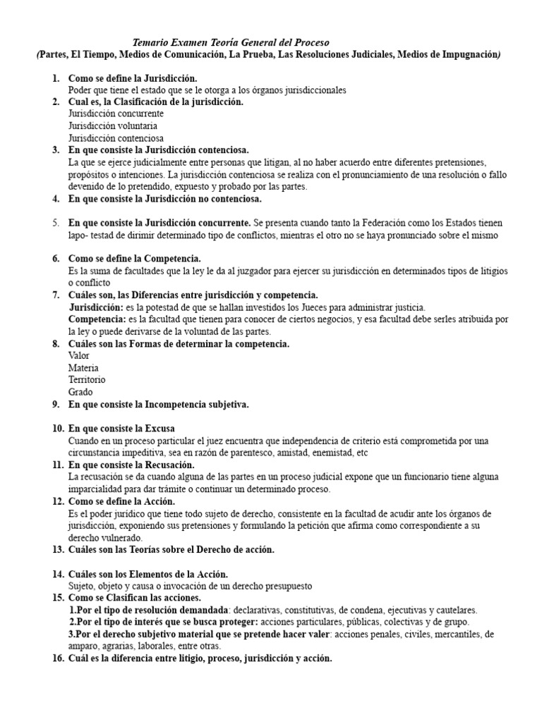 Temario Examen Teoría General Del Proceso (1) - 1 | PDF | Jurisdicción | Ley procesal