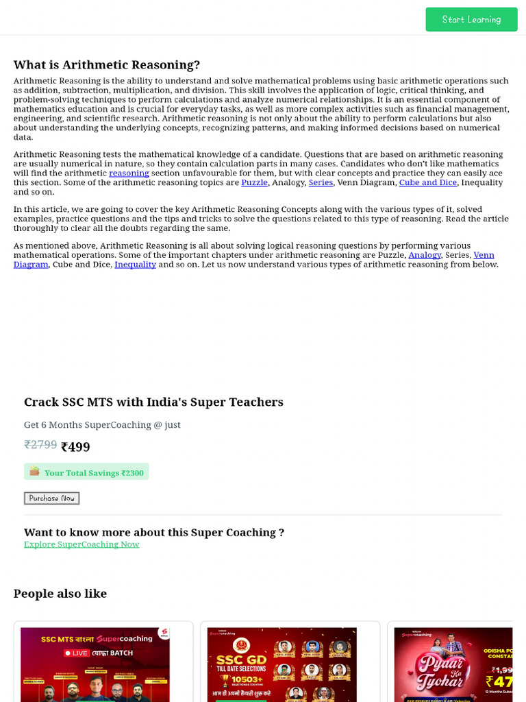 Arithmetic Reasoning - Concepts, Tips, Formulas & Solved Examples | PDF