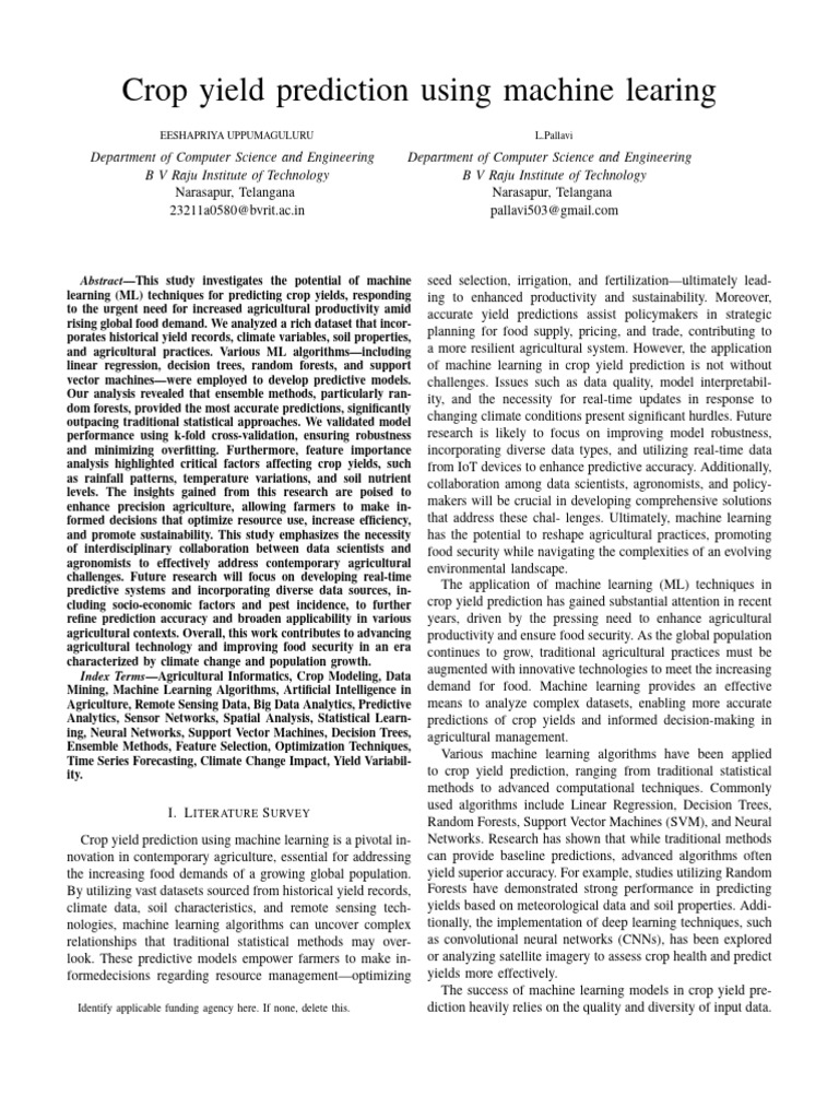 IEEE 2 Column Crop Prediction | PDF | Machine Learning | Agriculture