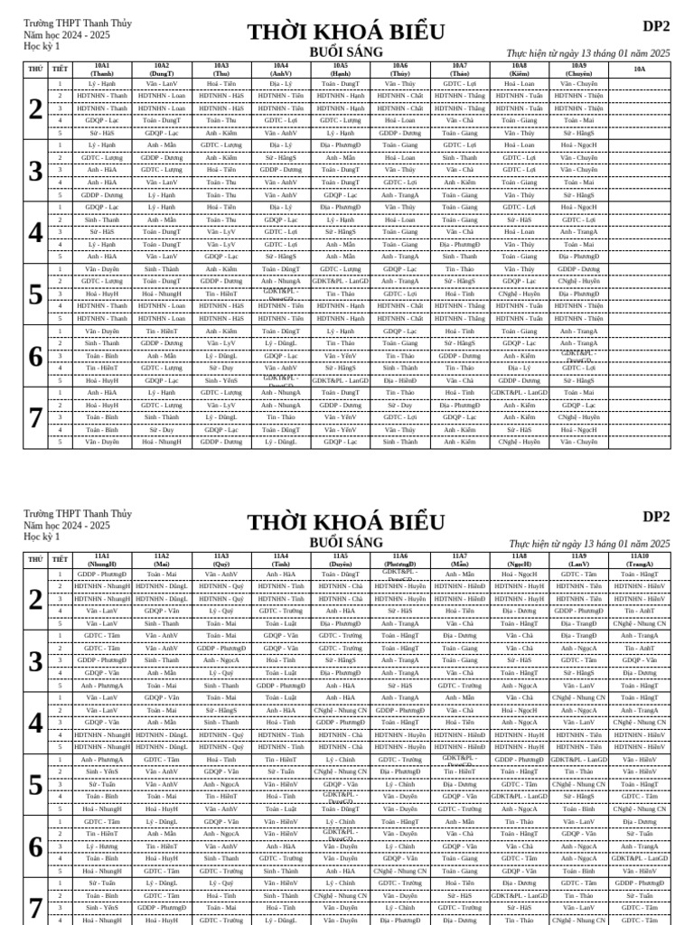 TKB-tuần-DP2-Sáng | PDF