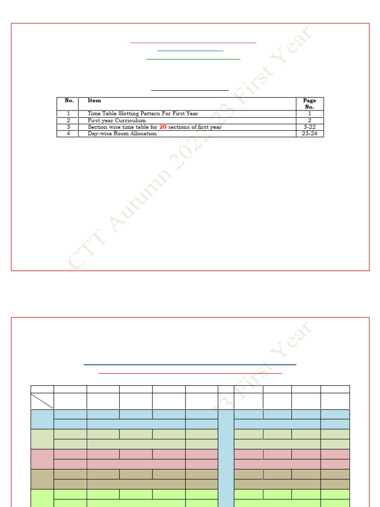 Time Table Aut 22 23 First Year Final Version | PDF