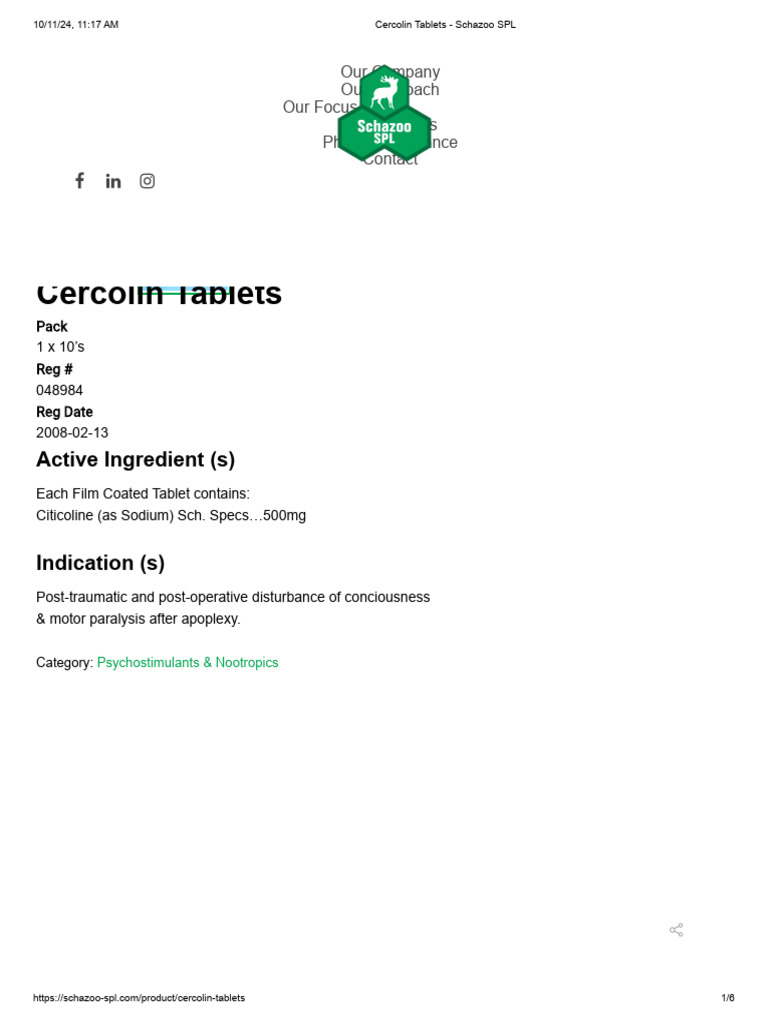 Cercolin Tablets - Schazoo SPL | PDF