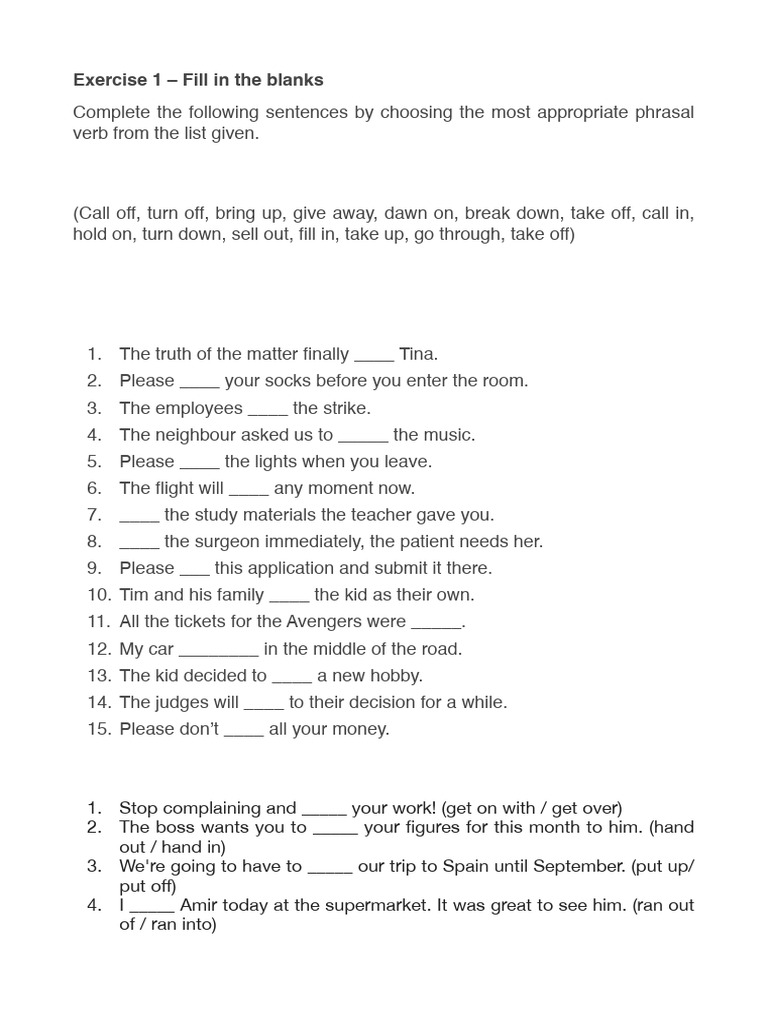 Worksheet On Phrasal Verbs | PDF | Grammar | Linguistics