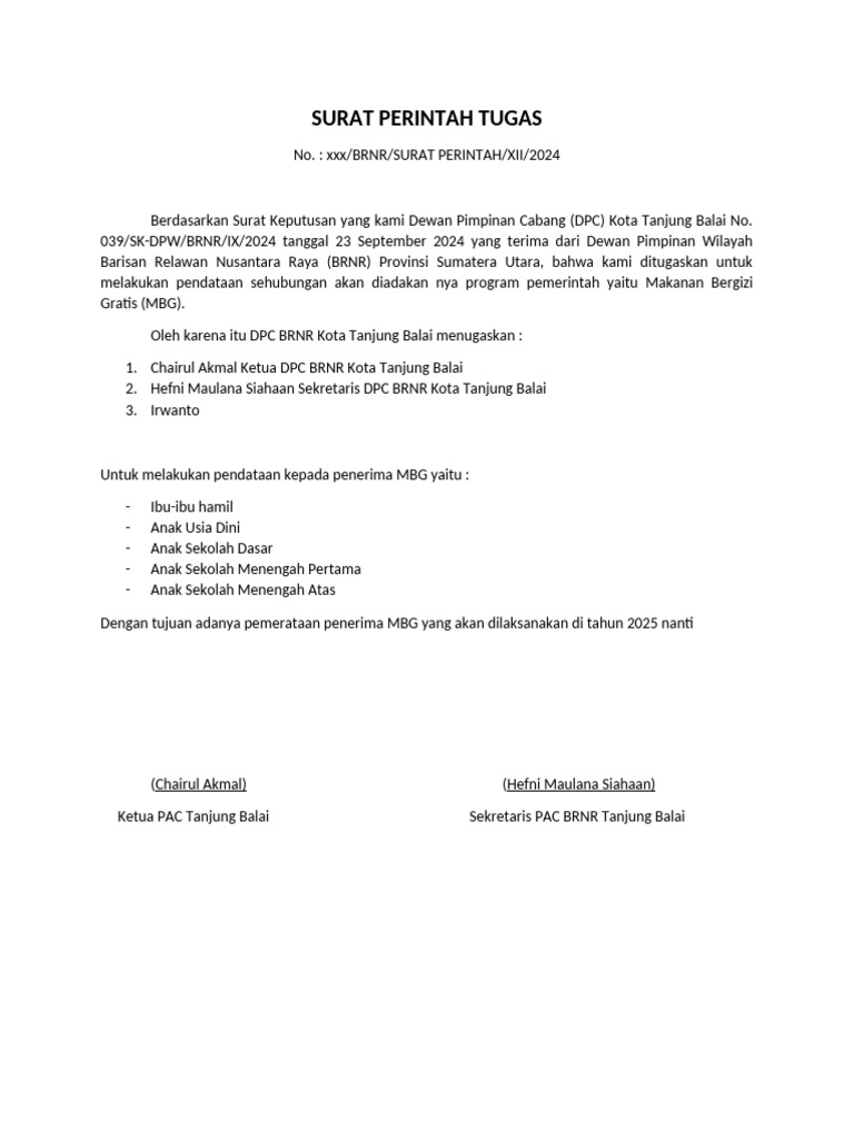 FORMAT SURAT PERINTAH TUGAS | PDF