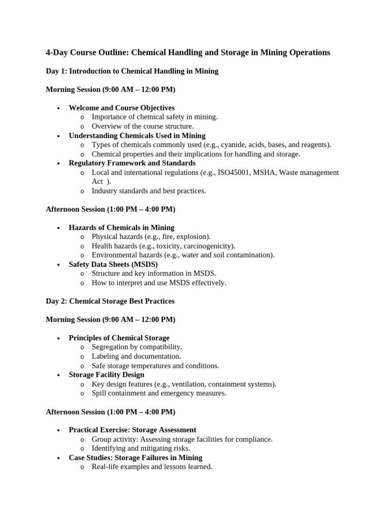 Chemical Storage and Handling Course Outline 1 | PDF | Environmental ...
