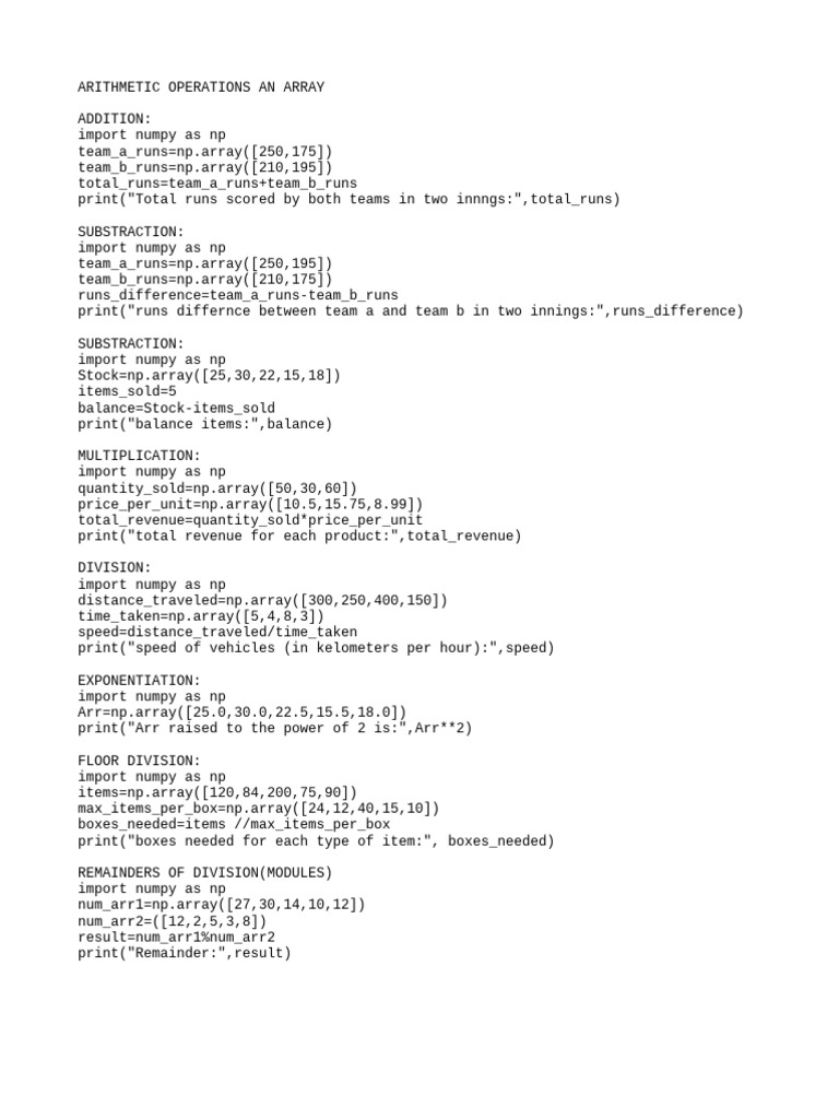 ARITHMETIC OPERATIONS AN ARRAY | PDF