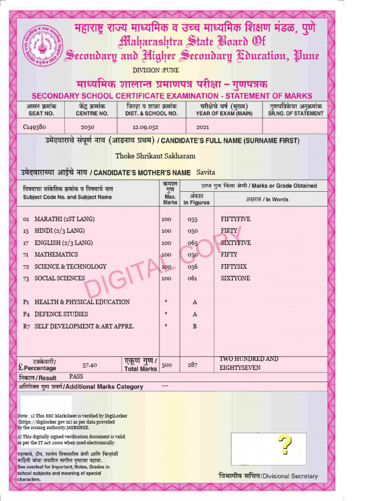 10TH SSC Result | PDF