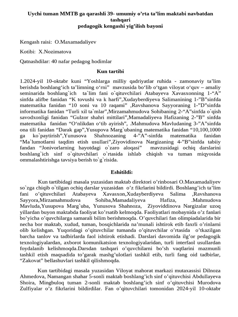 Seminar Ochiq Dars Bayonnomasi | PDF