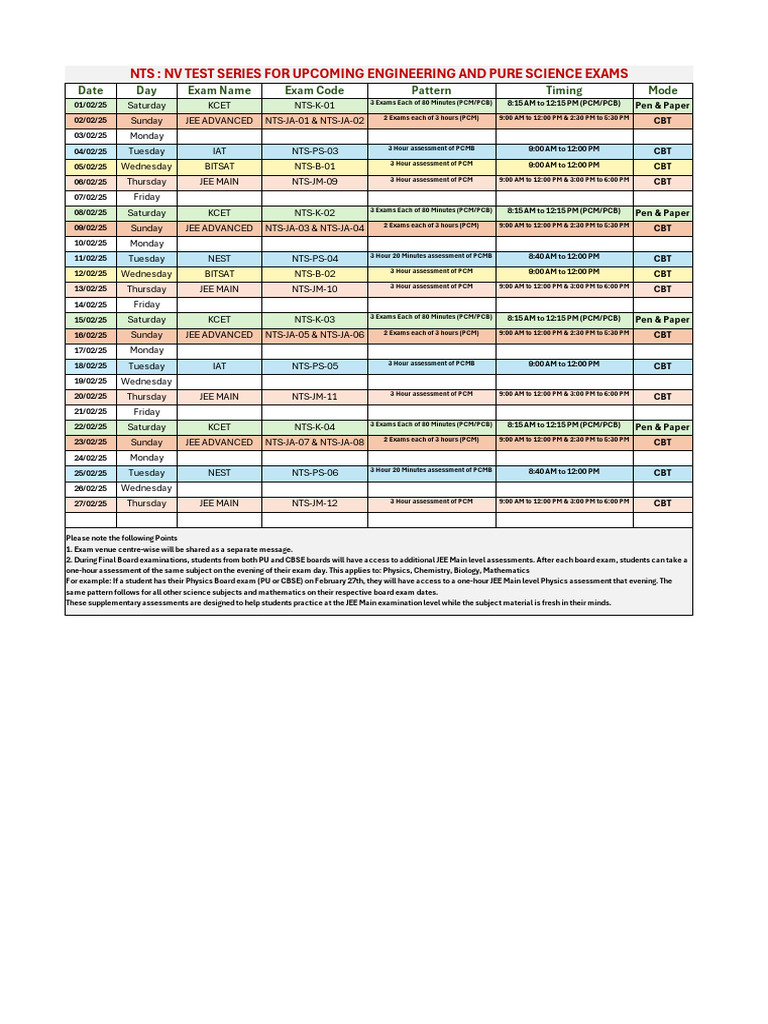 Upcoming Enginerring & Pure Science Exam Schedule | PDF ...